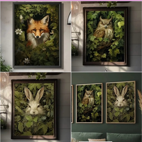 Art | New 3 Pc Set Woodland Creatures Art Canvas Poster Owl Rabbit Fox ...